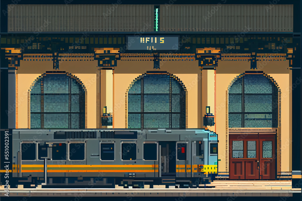 8 bit pixel art of a train station ilustração do Stock | Adobe Stock