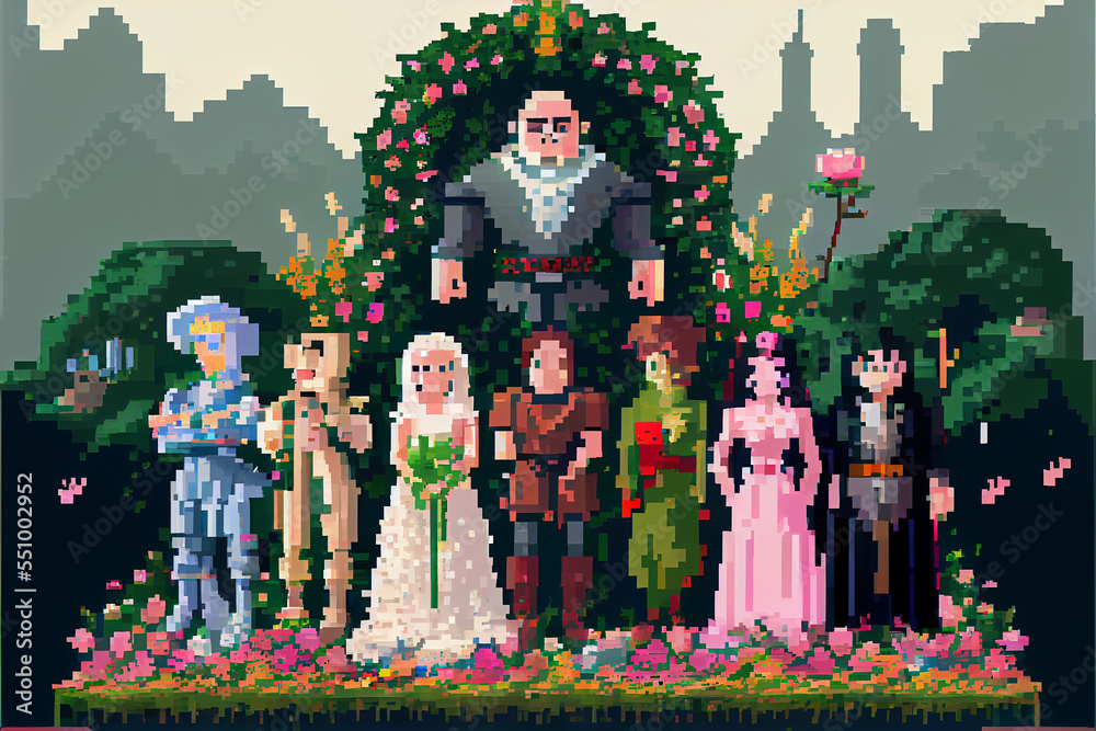 Pixel art group of characters, 8 bit art Stock Illustration | Adobe Stock