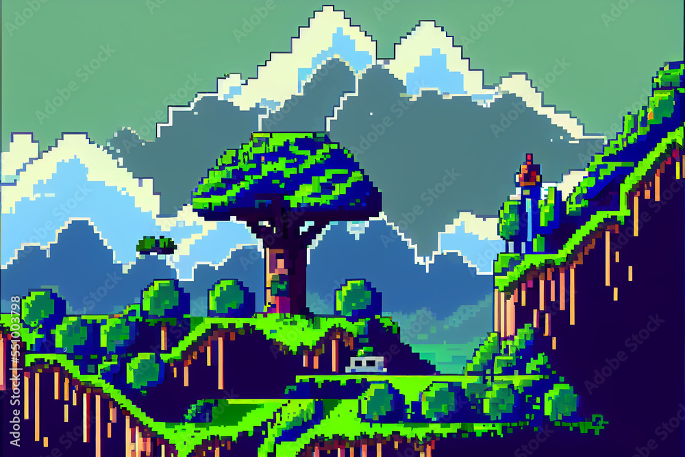 8 Bit Pixel art landscape Stock Illustration | Adobe Stock