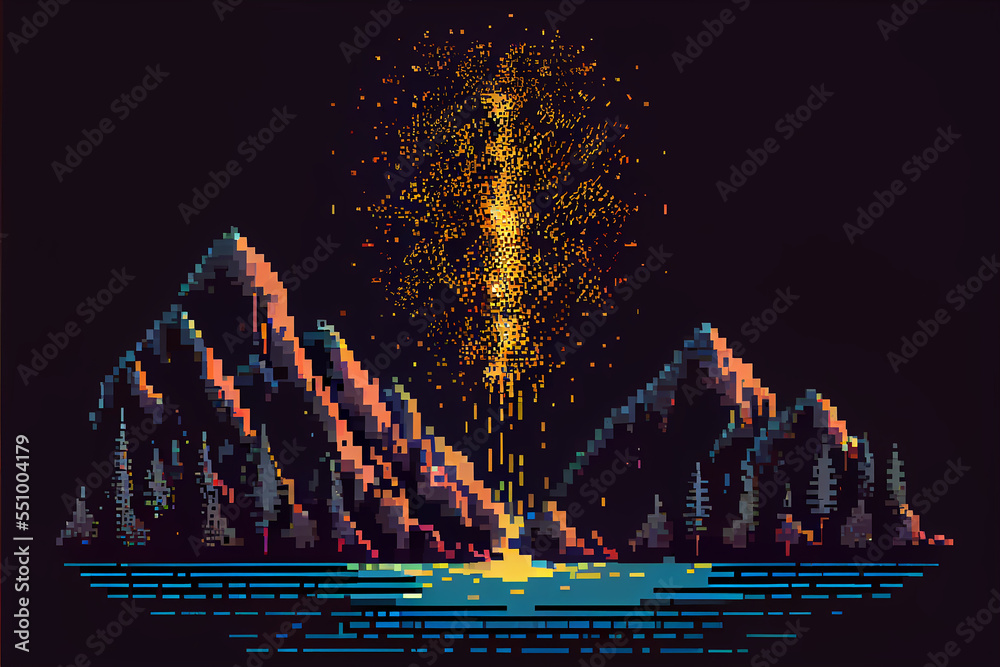 Pixel art Meteor shower, starry night sky Stock Illustration | Adobe Stock