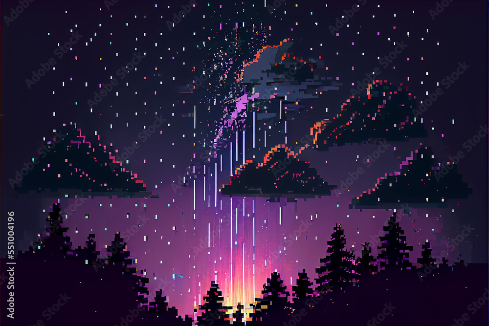 Pixel art Meteor shower, starry night sky Stock Illustration | Adobe Stock