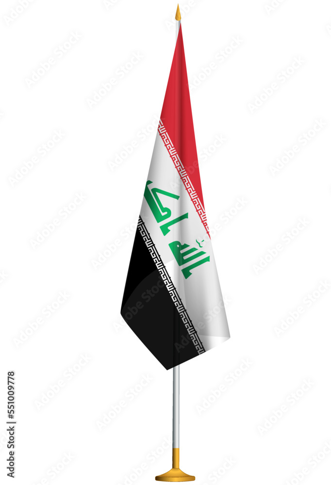 Isolated small national flag of Iraq vector with golden flagpole ...