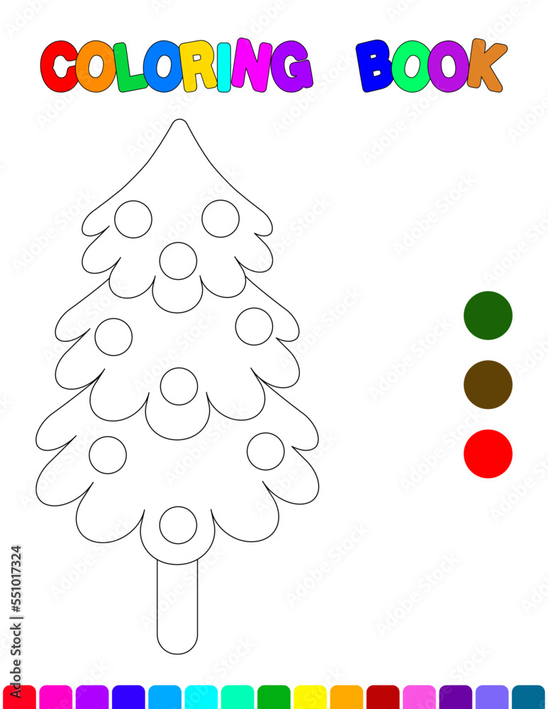 Coloring book with a christmas tree.Coloring page for kids.Educational ...