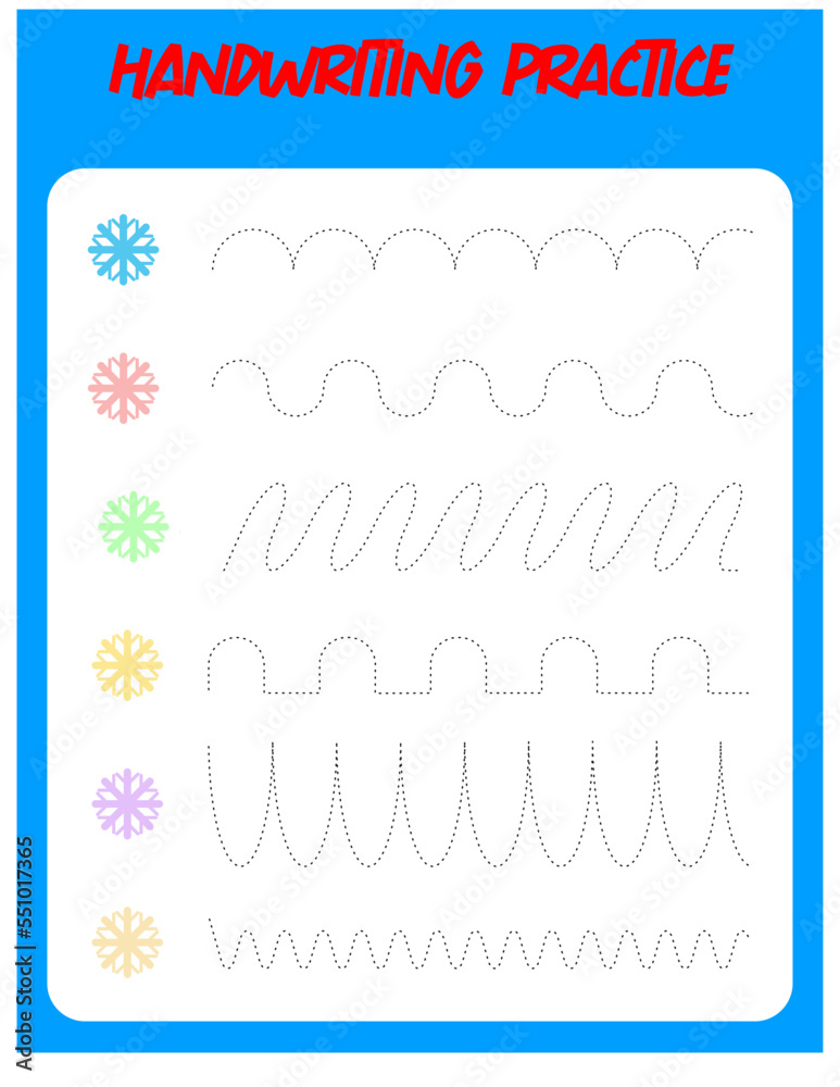 Tracing lines with snowflake. Handwriting practice for children ...