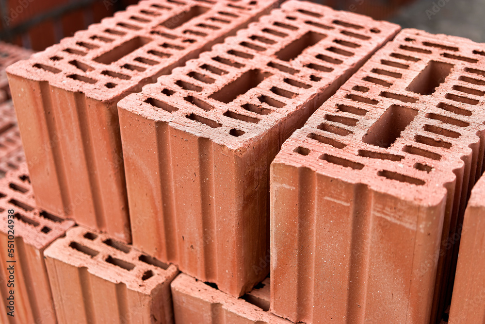 Construction of ceramic brick walls. Keramoblock. Hollow brick ...