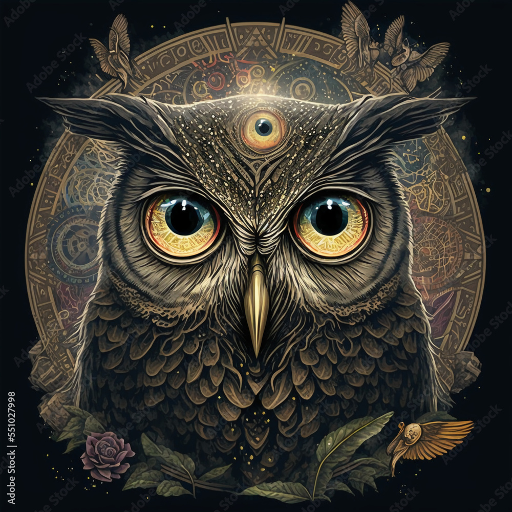 Owl vector illustration. Wisdom symbol for logo or design. Generative ...