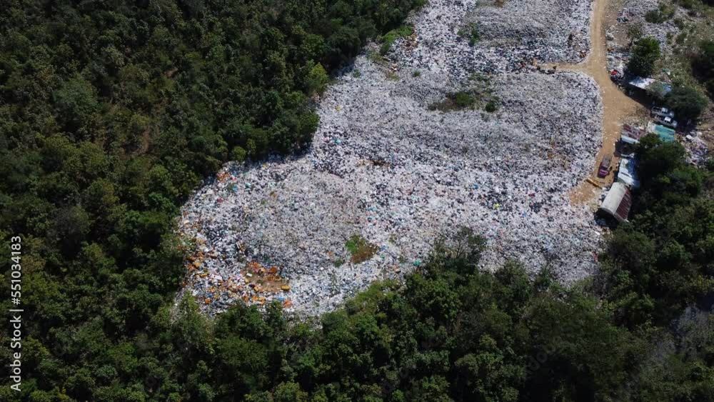 Aerial view of landfill waste, solid waste, environmental pollution ...