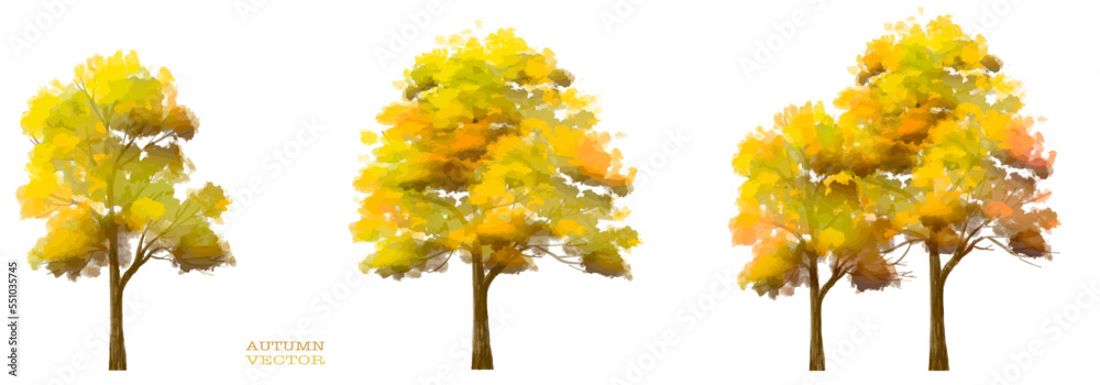 Vector watercolor of tree side view isolated on white background for ...