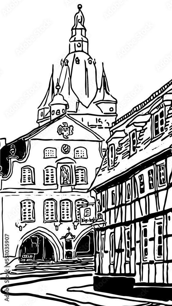Sketch of the old Town from Brilon, Germany. Outlines as template or ...