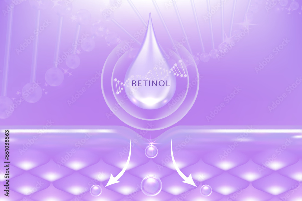 Retinol skin renewing solutions ad, blue collagen serum drop into skin ...