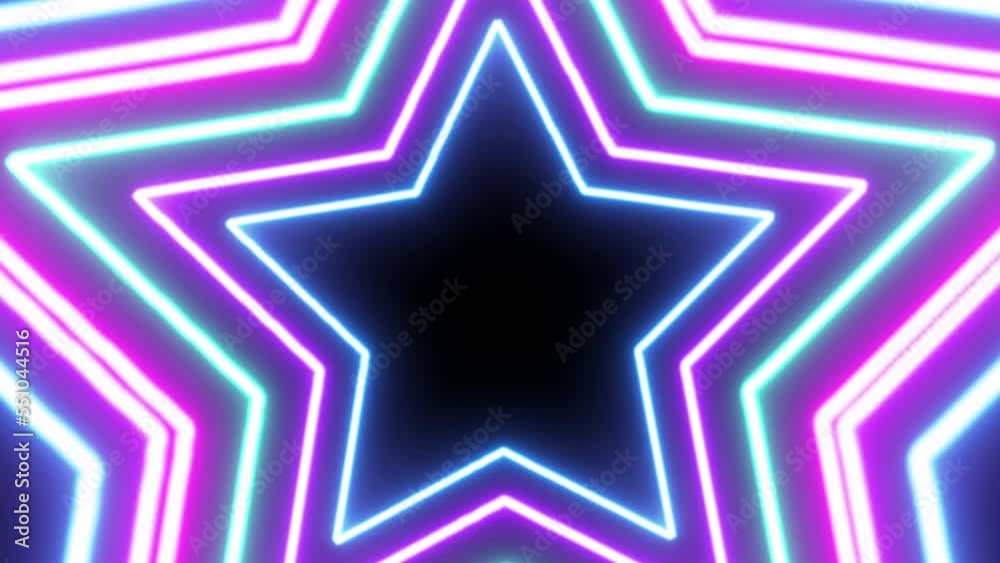 4K Animated Neon Light Radial Concentric Star Shapes Flashing Pattern ...
