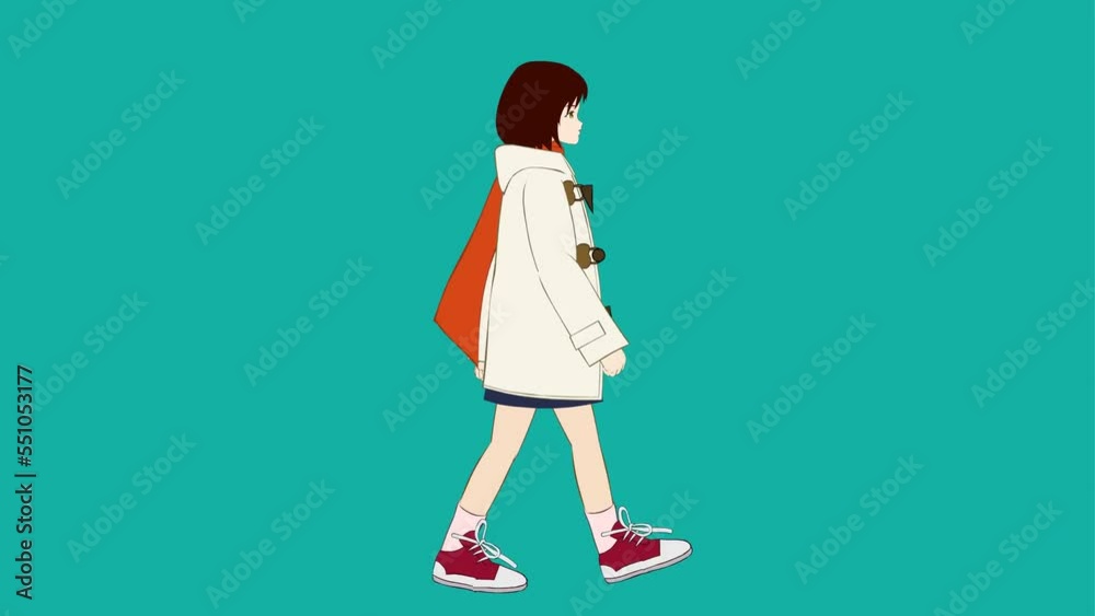 Cartoon girl walking 2d animation background and 4k resolution, girl ...