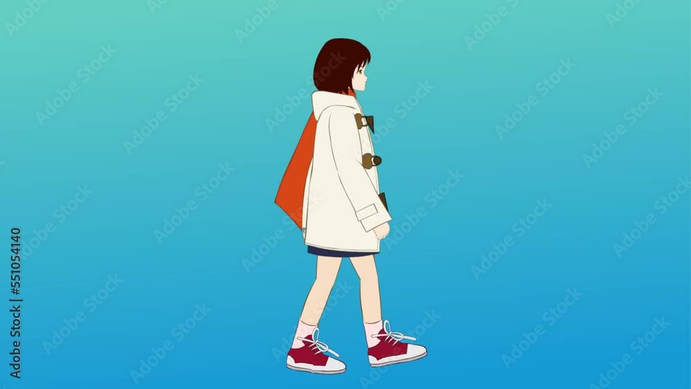 Cartoon girl walking 2d animation background and 4k resolution, girl ...