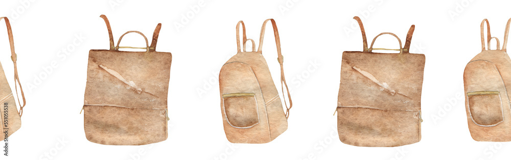 Backpack watercolour border.Watercolor border. Hand painted watercolor ...