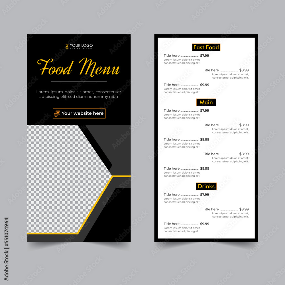 food flyer for restaurant menu card design, cooking recipe for fast ...
