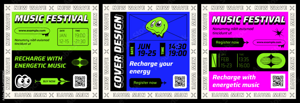 Acid music festival cover design. Square poster for social media post ...