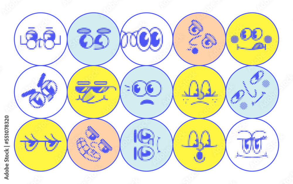 Vetor de Emoticon circle icon, emotion sticker, vector halftone effect ...