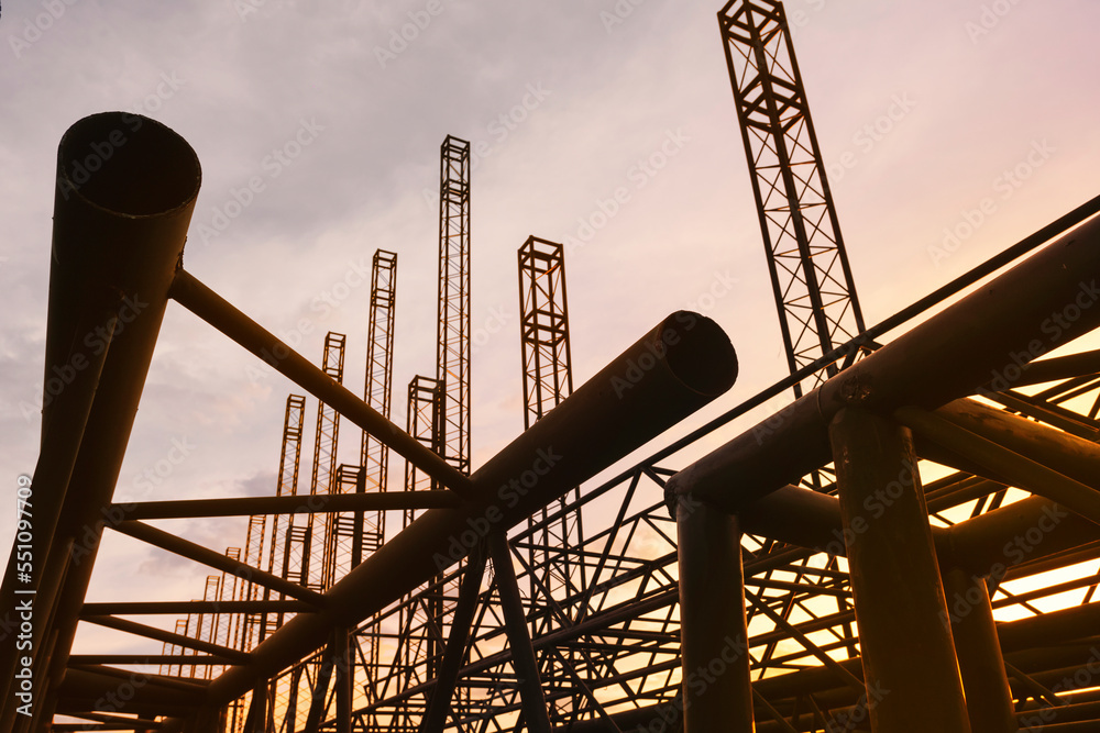 Steel truss girder construction. Column structure in outdoor ...