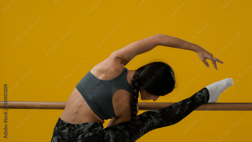 Back view from behind flexible graceful Indian slim sporty woman ethnic ...