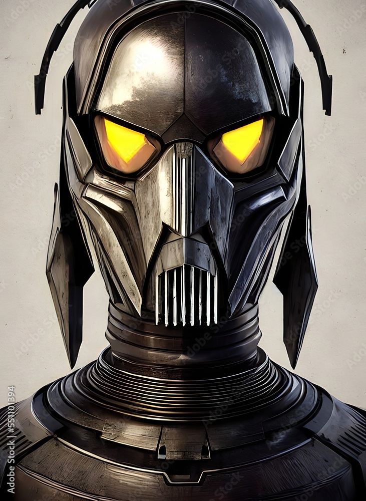 Alien robot in the form of insect head, sci-fi concept character ...