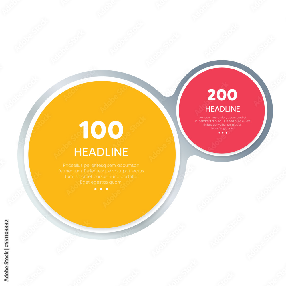 2 connected Circles. Round chart, scheme, infographic, numbered ... 2 connected Circles. Round chart, scheme, infographic, numbered ...