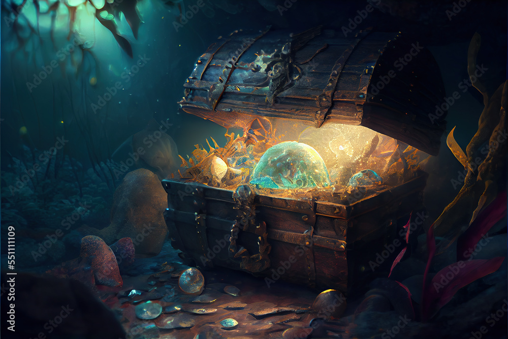 a pirate treasure under the sea. Stock Illustration | Adobe Stock