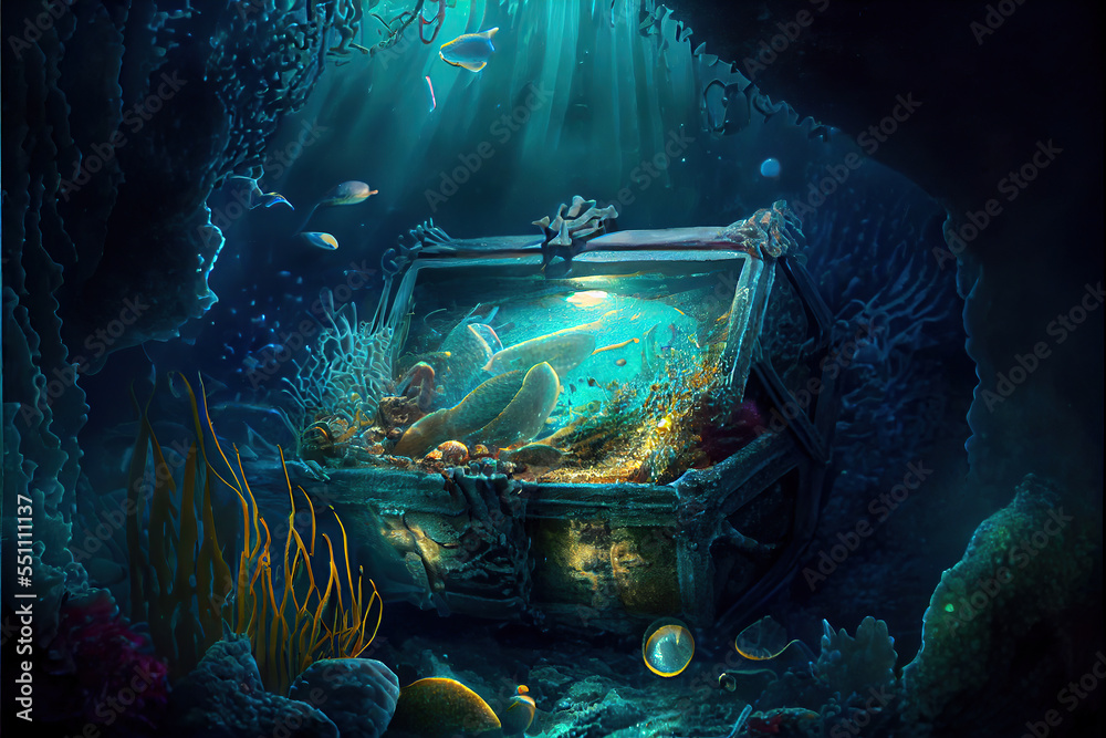 a pirate treasure under the sea. Stock Illustration | Adobe Stock
