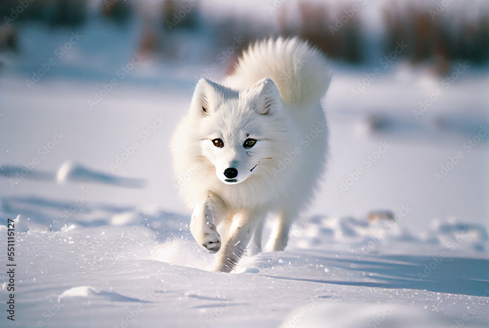 Arctic fox running in the snow. Generative AI. Stock Illustration ...