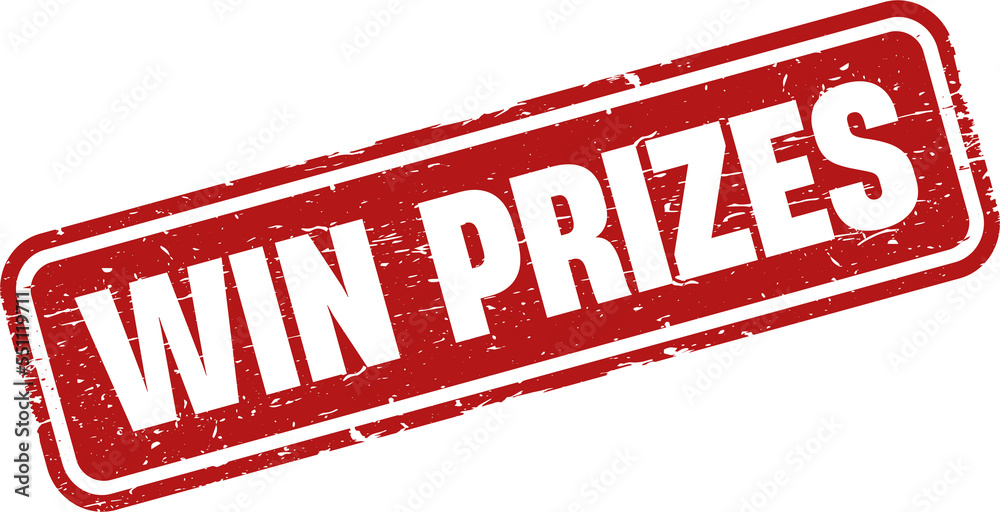 Win prizes grunge rubber stamp. Vintage old red color texture frame ...