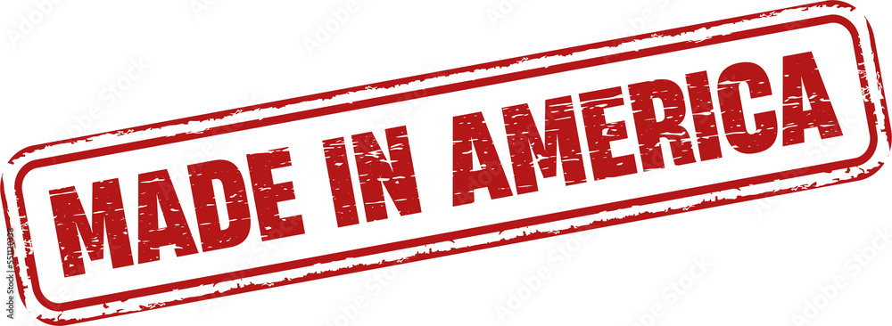 MADE IN AMERICA grunge rubber stamp. Vintage old red color texture ...