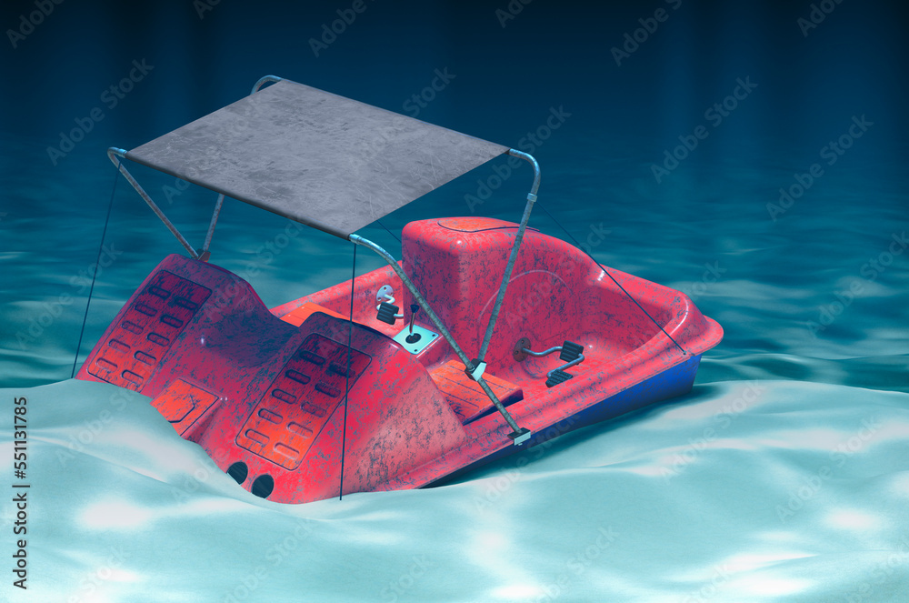 Paddle Boat On Ocean Bottom Underwater 3d Rendering Stock Illustration Adobe Stock