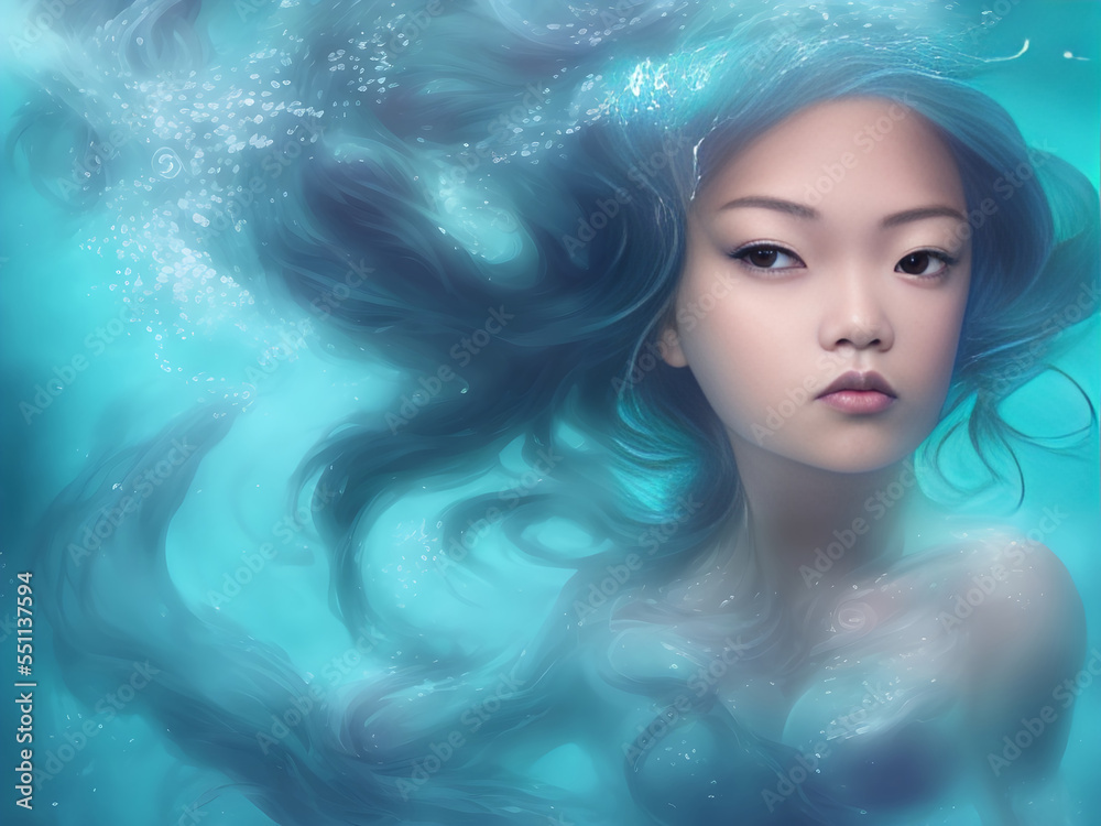 Portrait of the Goddess of the Ocean Underwater (Asian-Pacific Islander ...