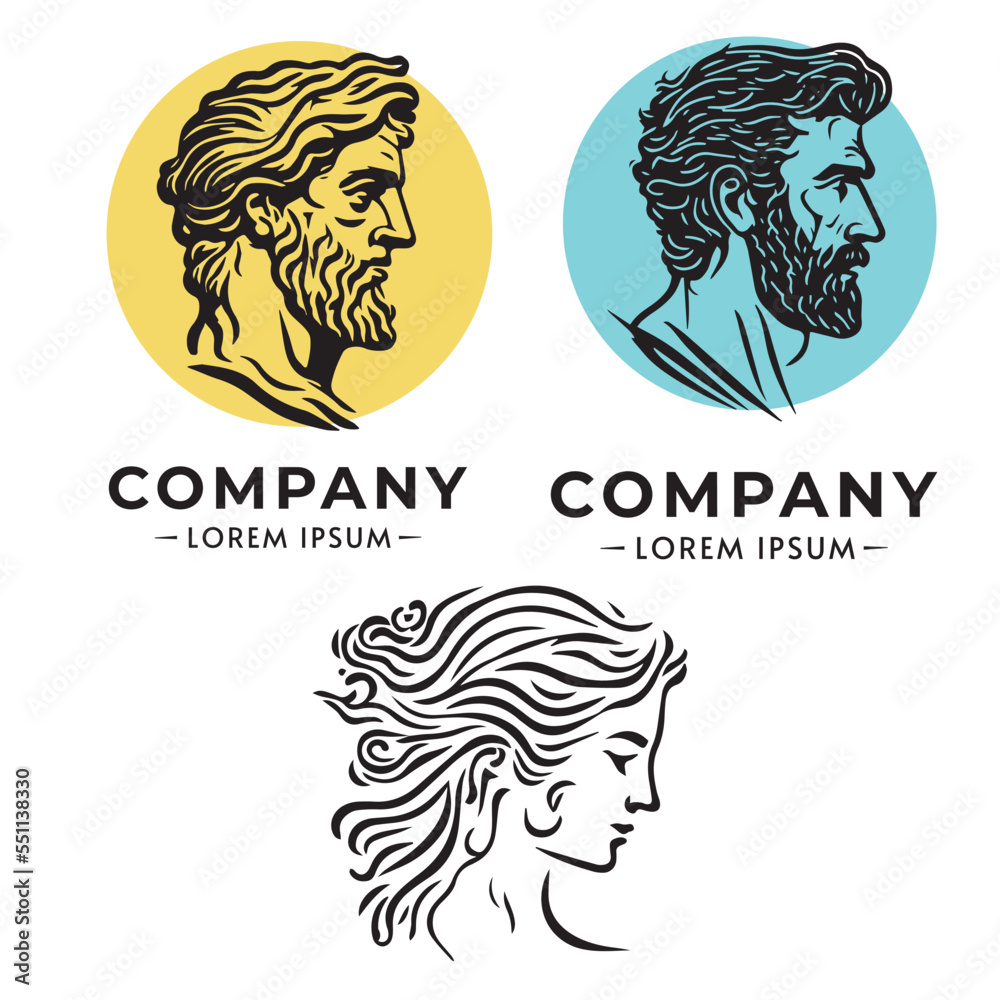 Greek god head wearing laurel icon logo design. Vector minimal line ...