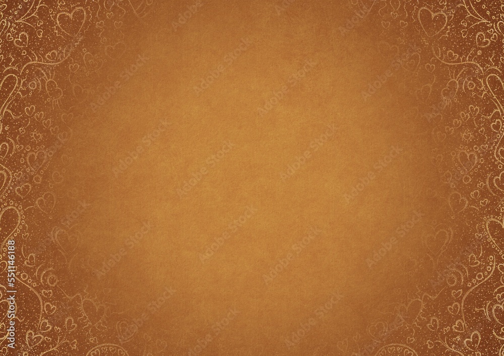 Yellow textured paper with vignette of darker color and golden hand ...