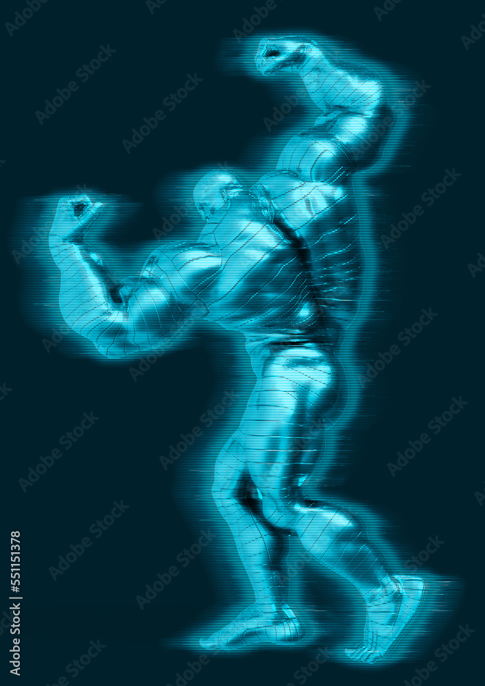 man made of steel doing a bodybuilder pose number six in a white ...