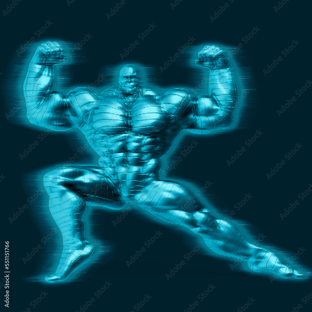 man made of steel doing a bodybuilder pose number eleven in a white ...