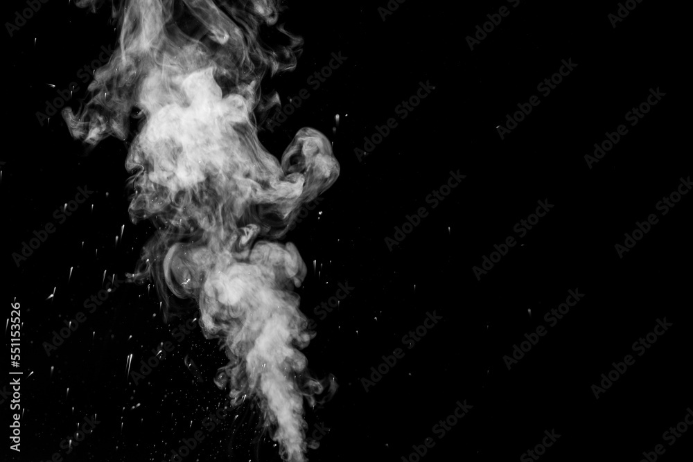 A jet of hot steam with splashes. The movement of hot steam with water ...