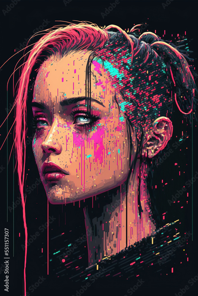 beautiful cute cyberpunk girl edge shatters and dissolves into 16-bit ... beautiful cute cyberpunk girl edge shatters and dissolves into 16-bit ...