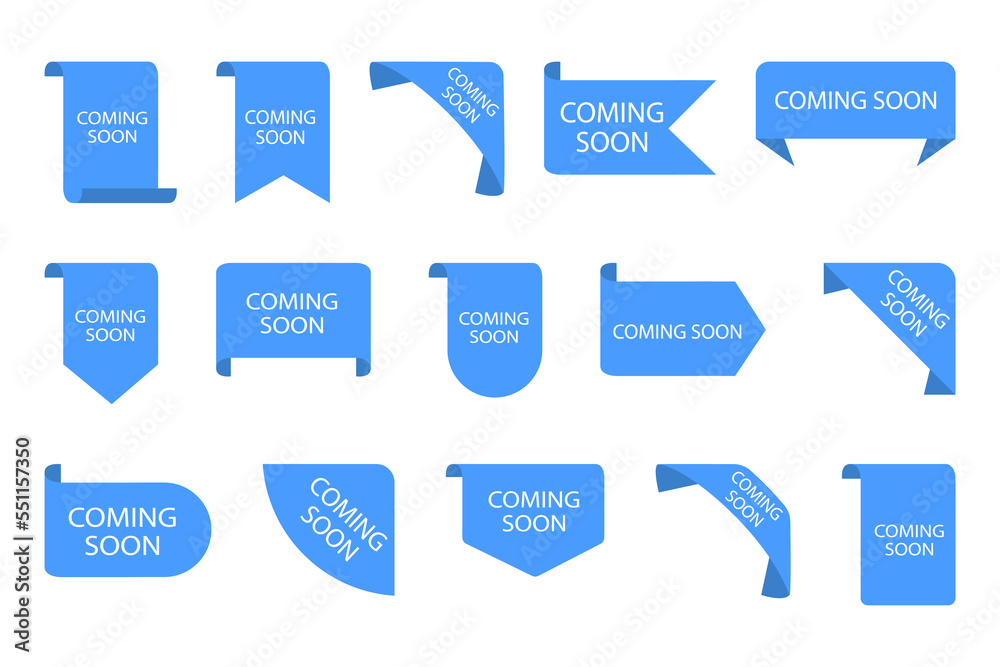 Set of coming soon promo banners, stickers and tag labels. Stickers for ...
