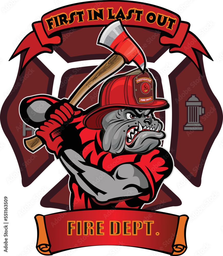 Fire Department Cross includes fireman Bulldog in helmet with ...