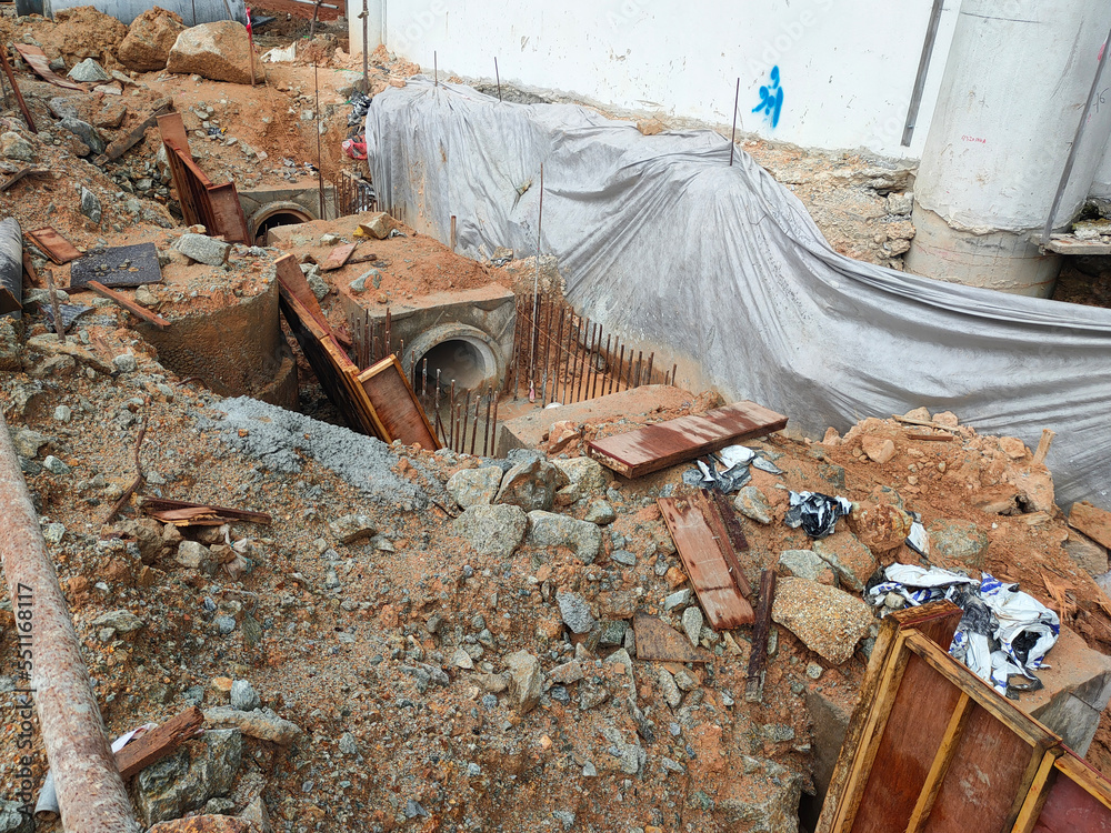 Melaka, Malaysia -February 2, 2022: Utility manhole under construction ...