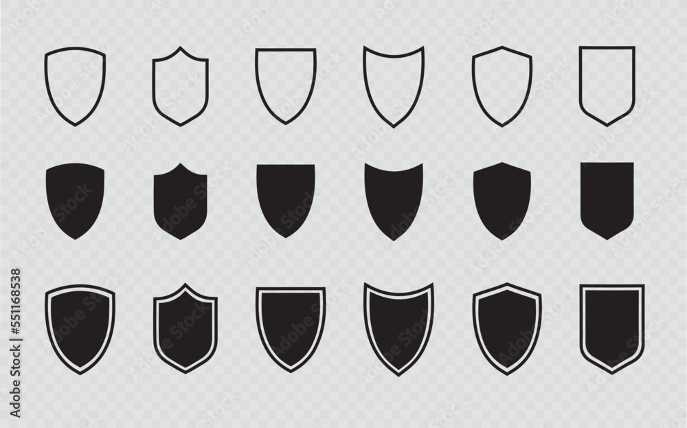 Shield vector icons. Protection symbols. Defence sign set. Security ...