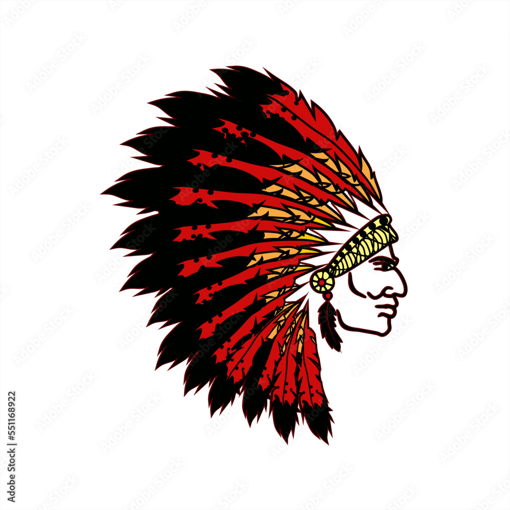 colorful illustration of an indian chief for a stamp, sign or logo ...
