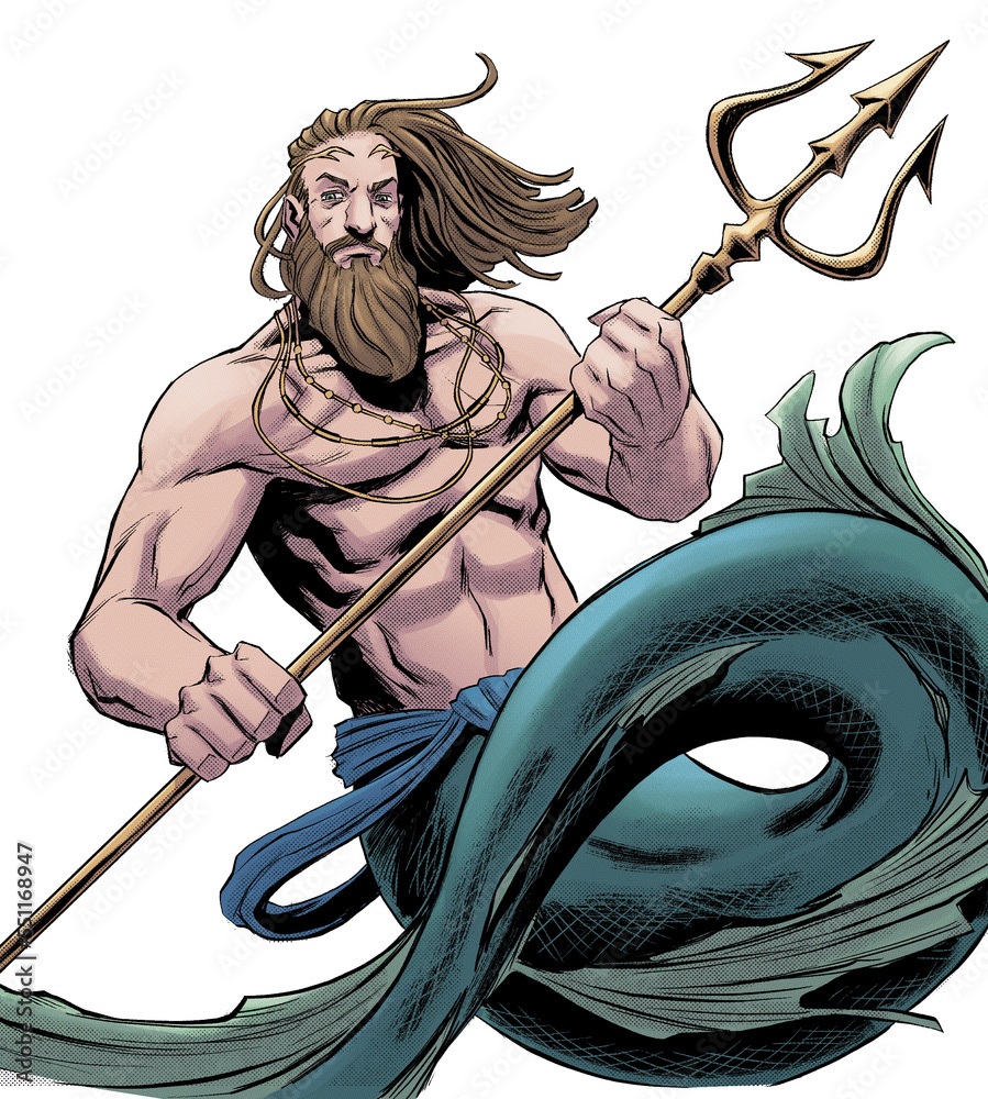 Stockillustratie poseidon, god of the seas in greek mythology holding ...