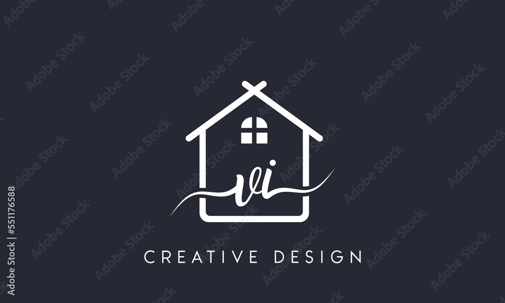 Handwriting VI letter with real estate logo design. VI real estate ...