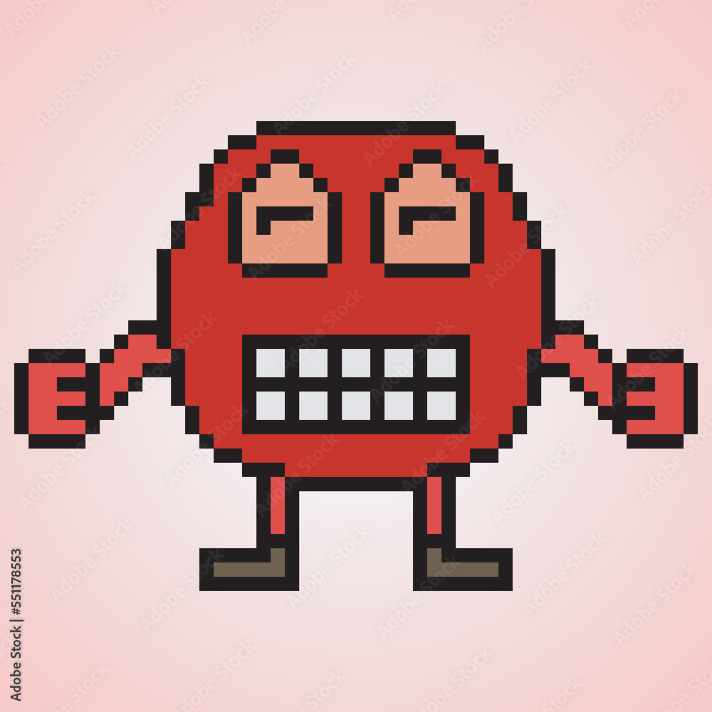 Pixel art face character emoticon. Vector illustration. Stock Vector ...