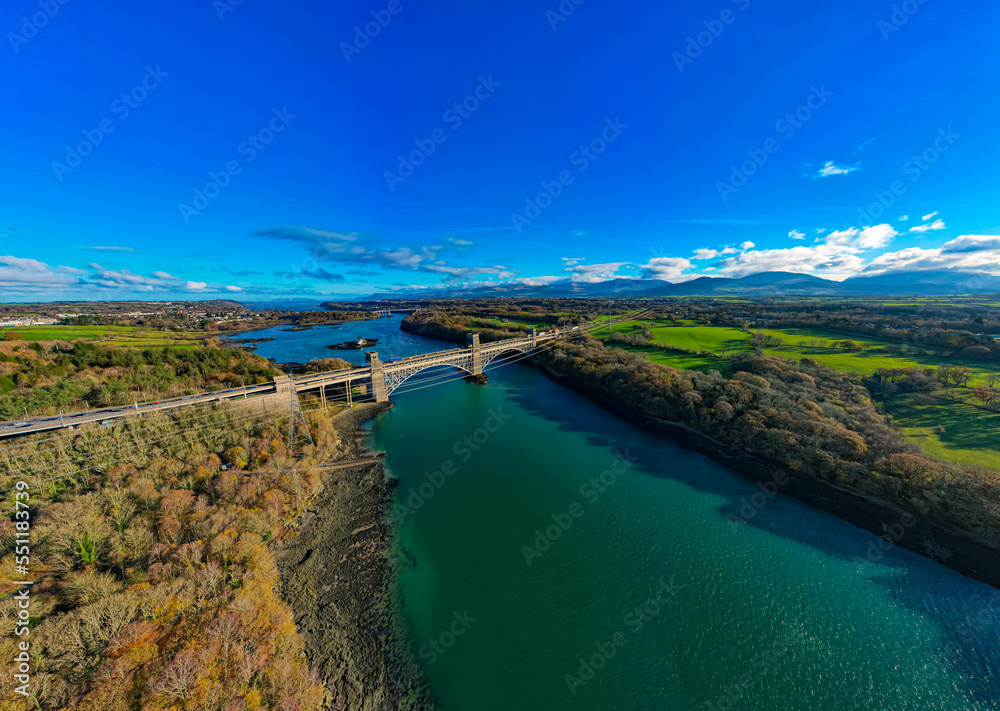Pont Britannia, Britannia Bridge. Menai Straits, Separating mainland ...
