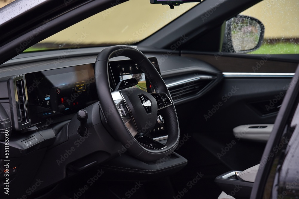 Renault Megane E-Tech Electric. All-electric attractive car. Cabin ...