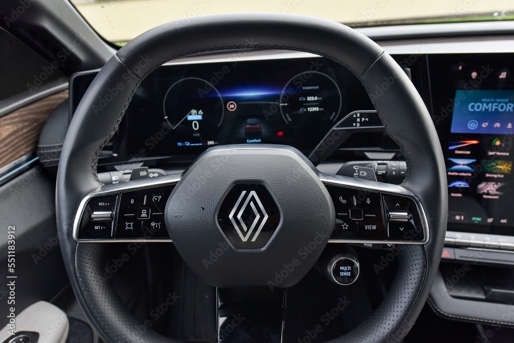 Renault Megane E-Tech Electric. All-electric attractive car. Cabin ...