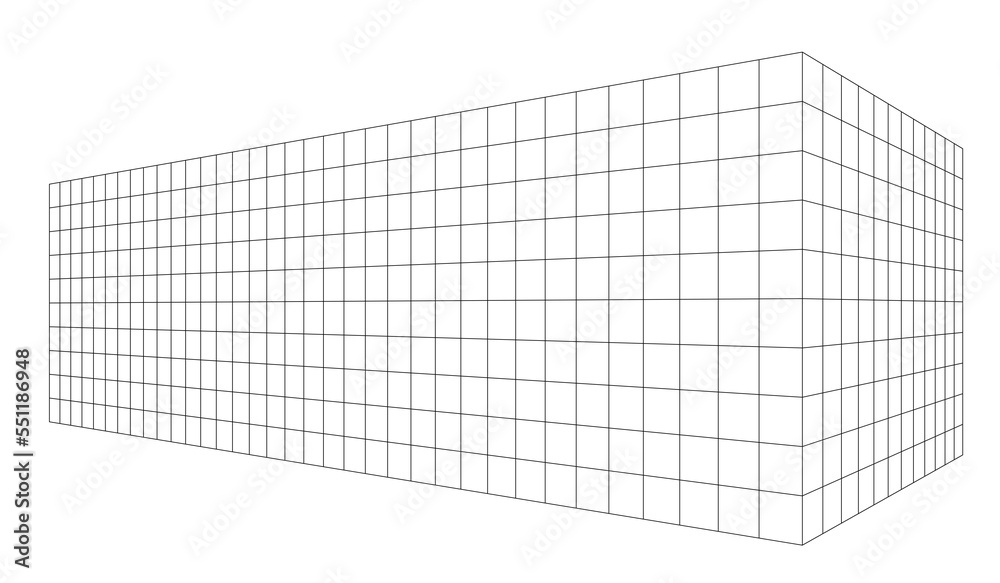 horizontal construction building facade. 3d perspective drawing grid ...